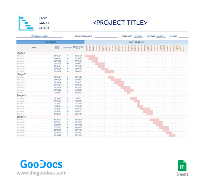 25+ Free Gantt Chart Templates in Google Sheets| 4Templates.com