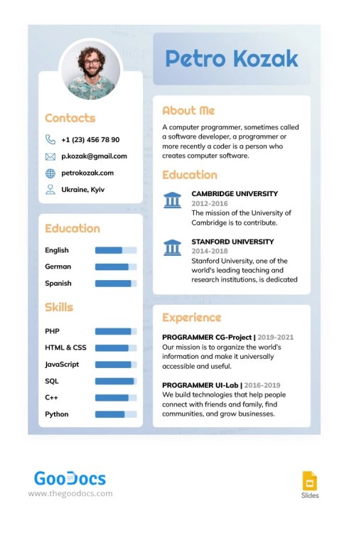 Make the best possible resume with templates in Google Docs. Create a ...